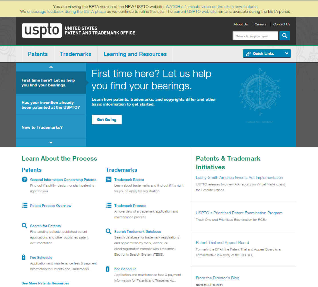調査力で発明を守り、技術を収益につなげるスマートワークス株式会社: 米国特許庁(USPTO) Webサイト、ベータ版公開中